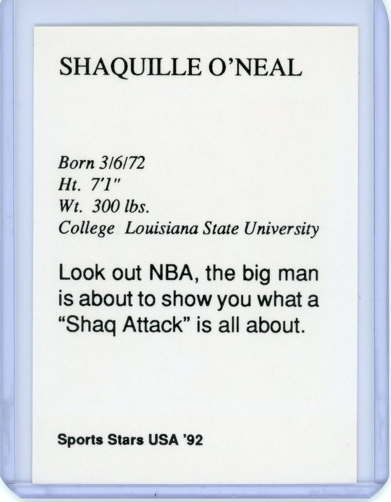92 Shaq Attack Oneal Sports Stars 33 Usa the Shaq 1 Draft Pick ...