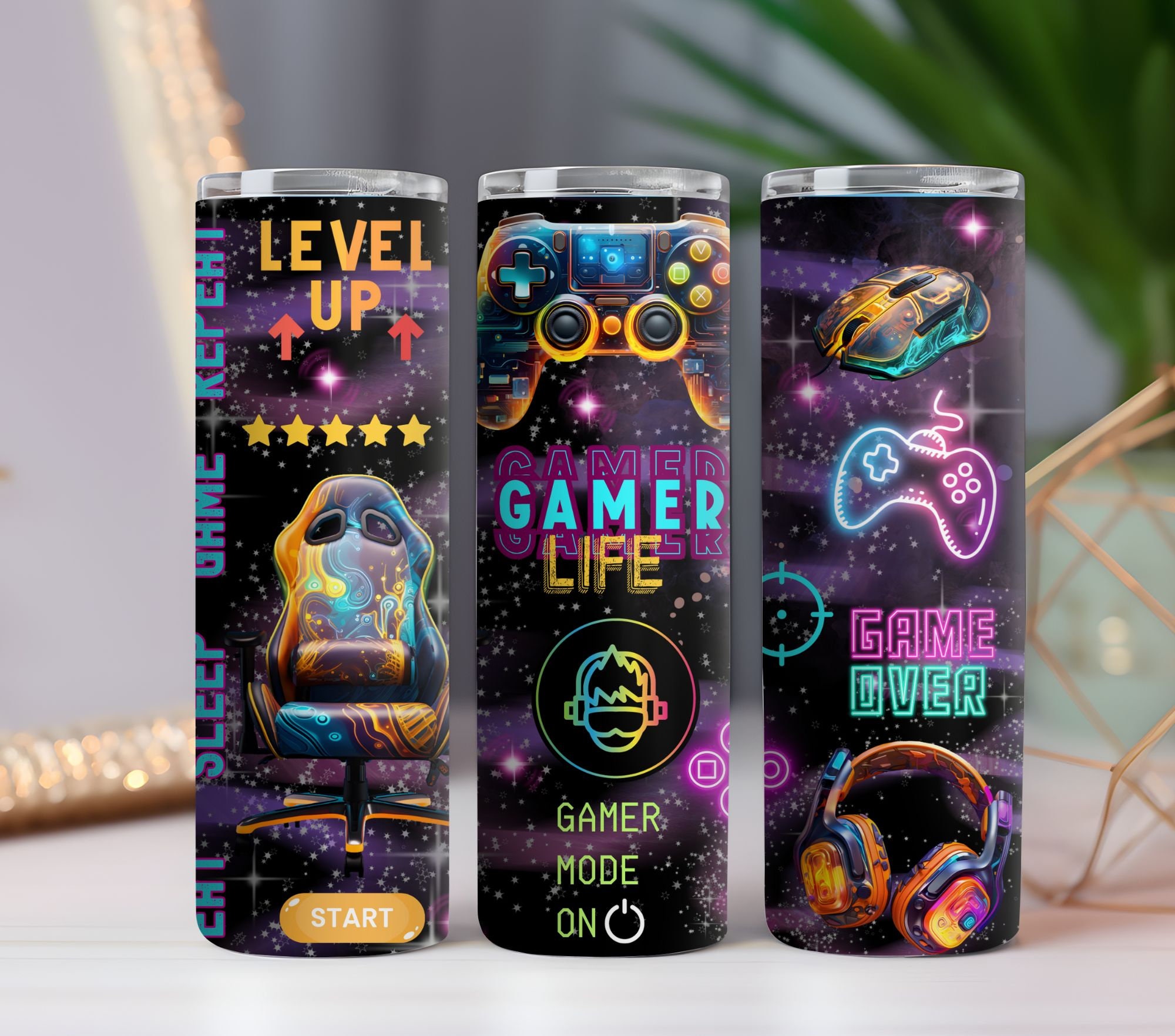 Gamer Life Tumbler Wrap Sublimation PNG Video Gaming Neon Tumbler Gamer ...