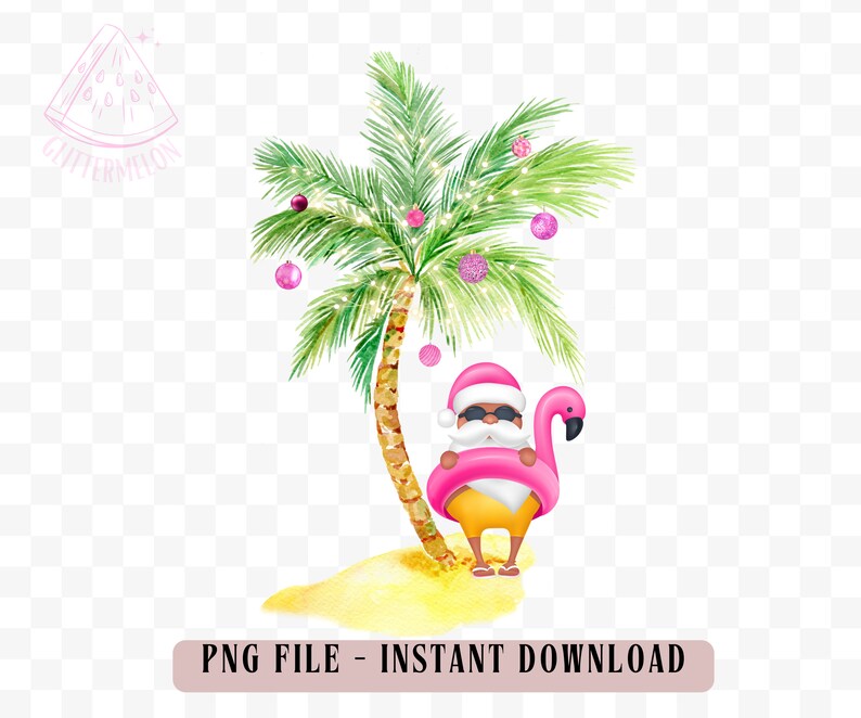 Tropical Christmas Palm Tree & Santa PNG, Aloha Holiday (digital ...