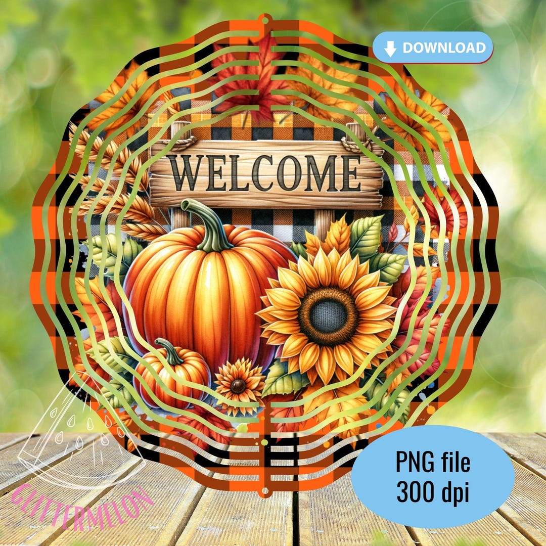 Fall Pumpkin Wind Spinner Sublimation Design PNG Pumpkins Sunflowers ...