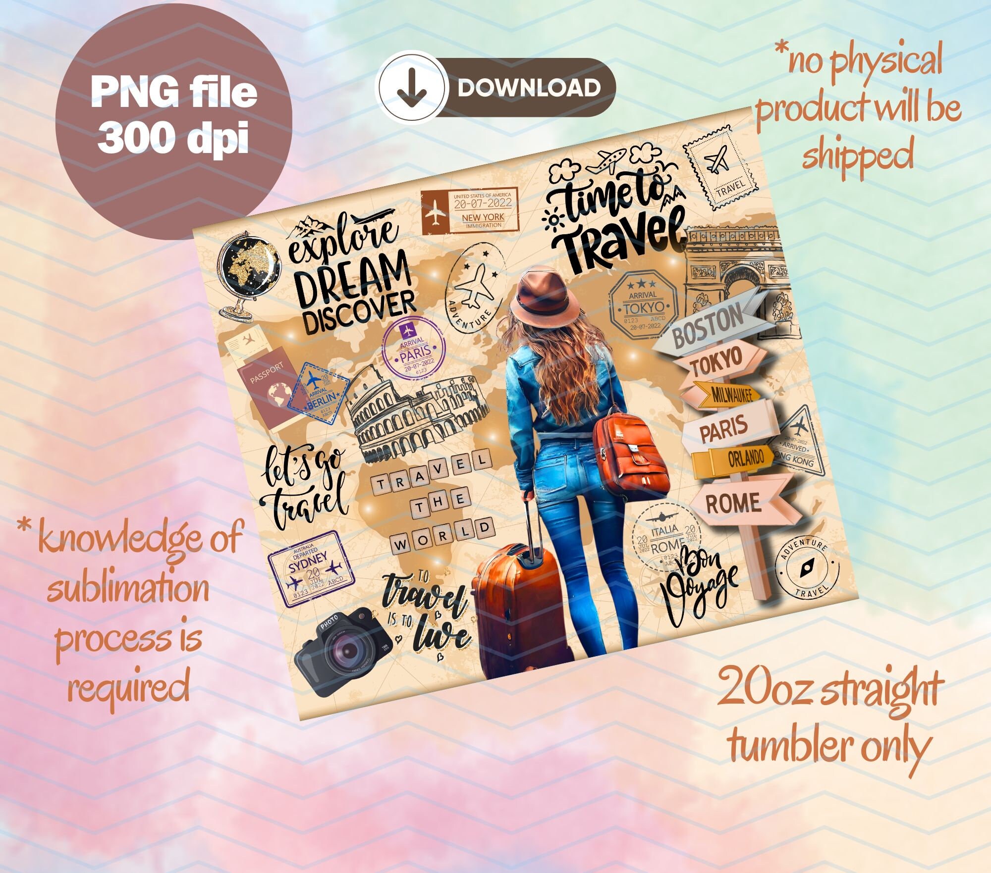 Travel Tumbler PNG | Wanderlust World Map 20 Oz Skinny Tumbler (digital ...