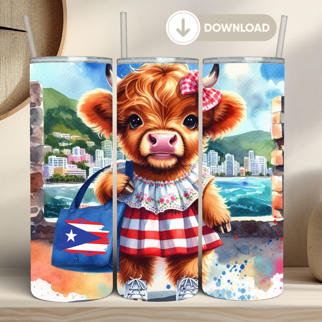 Highland Cow in Puerto Rico Sublimation Tumbler PNG 20 Oz Straight ...