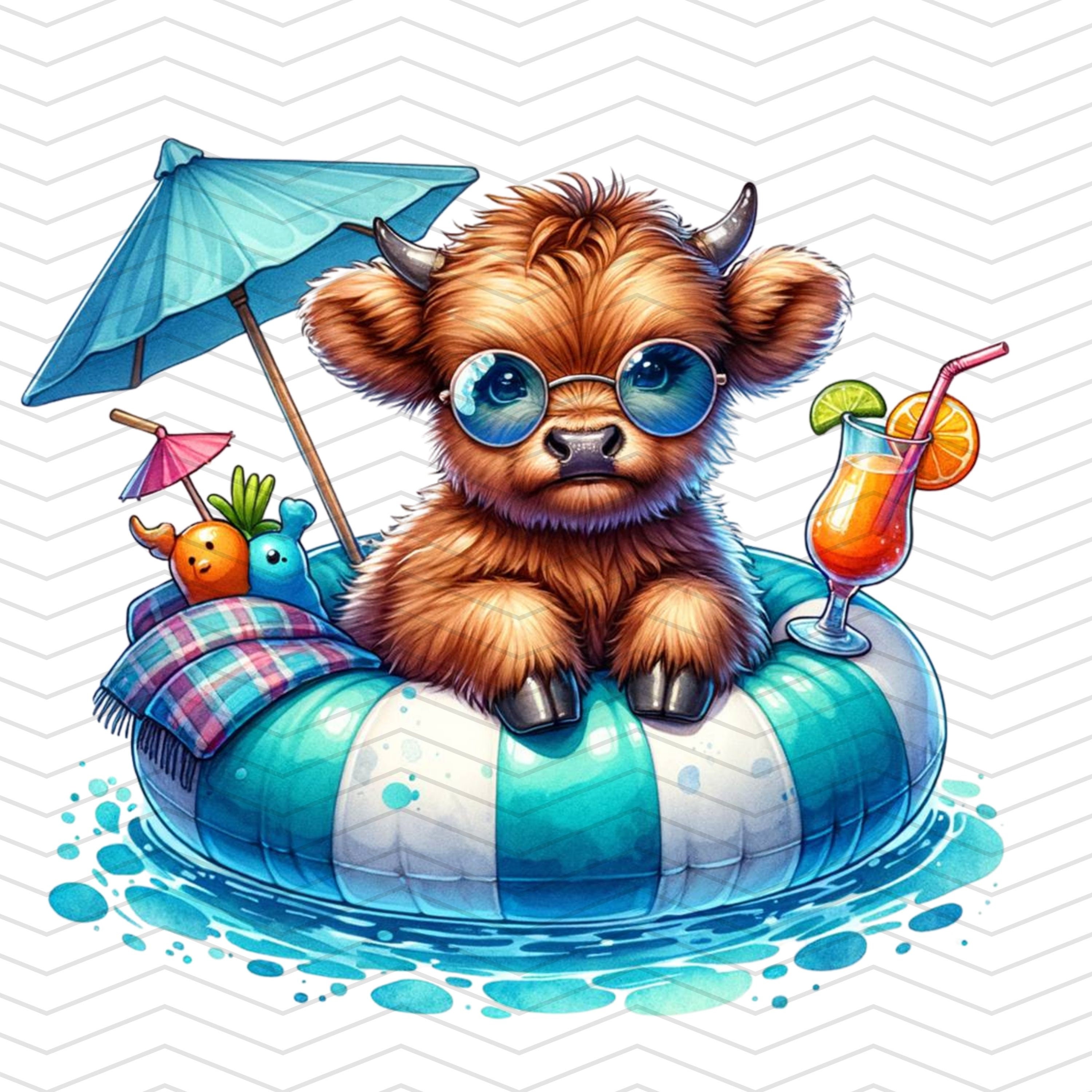 Summer Highland Cow PNG Summer Vibes Clipart Bundle PNG Pool Beach ...