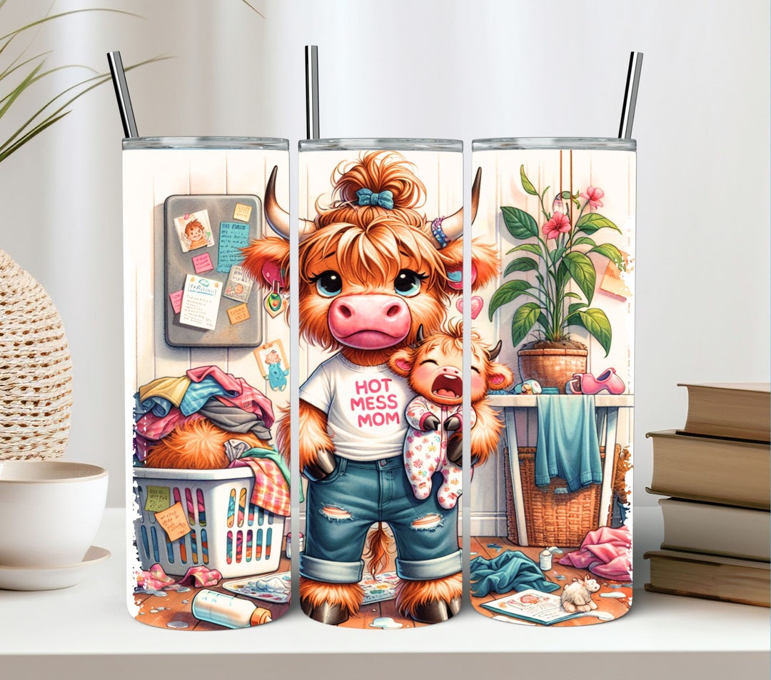 Highland Kuh Mama Becher Wrap Hot Mess Mom Sublimation PNG 20 Unze ...