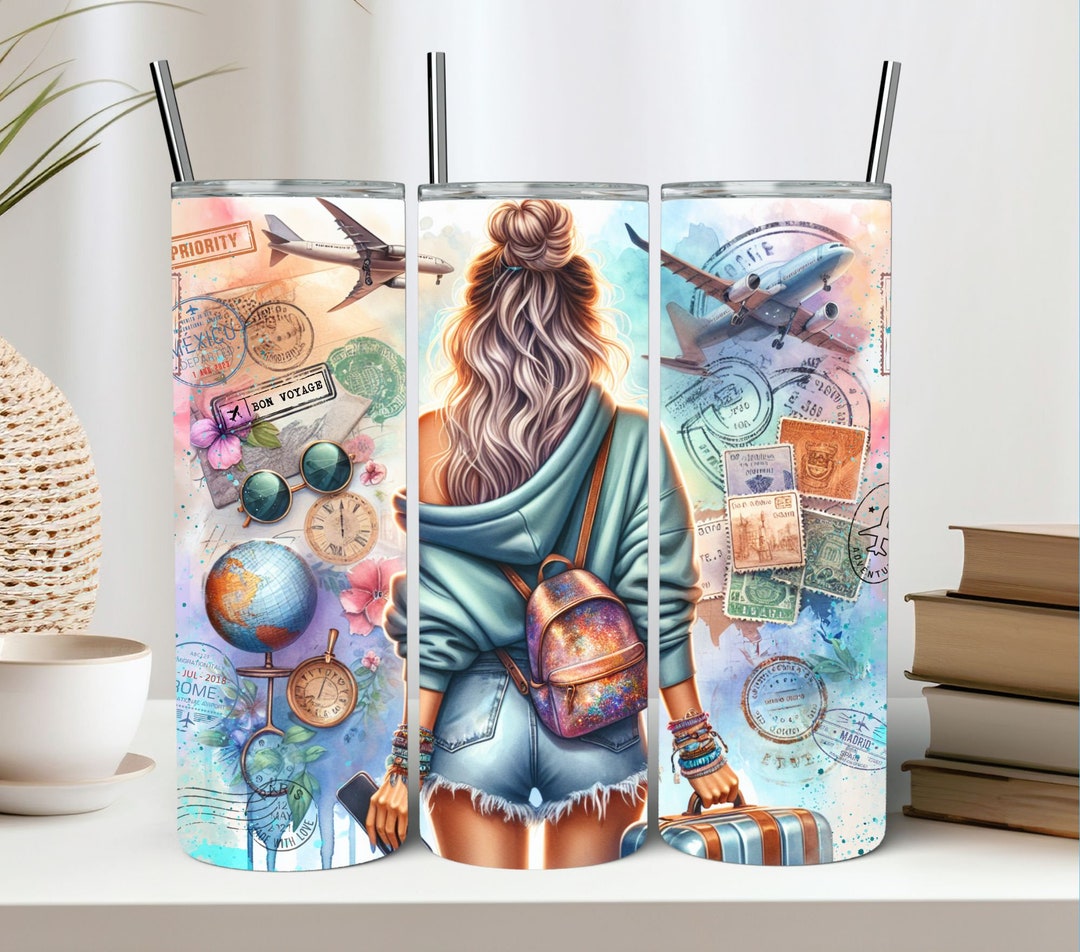 Traveling Girl Sublimation Tumbler PNG Summer Travel Vacay Tumbler Wrap ...