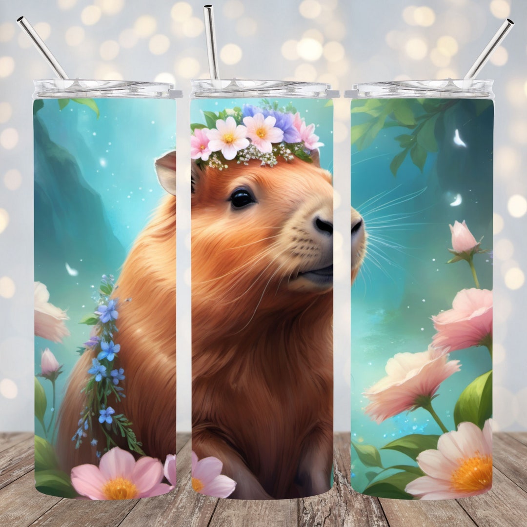 Floral Capybara Sublimation Tumbler PNG Design 20 Oz Straight Skinny ...