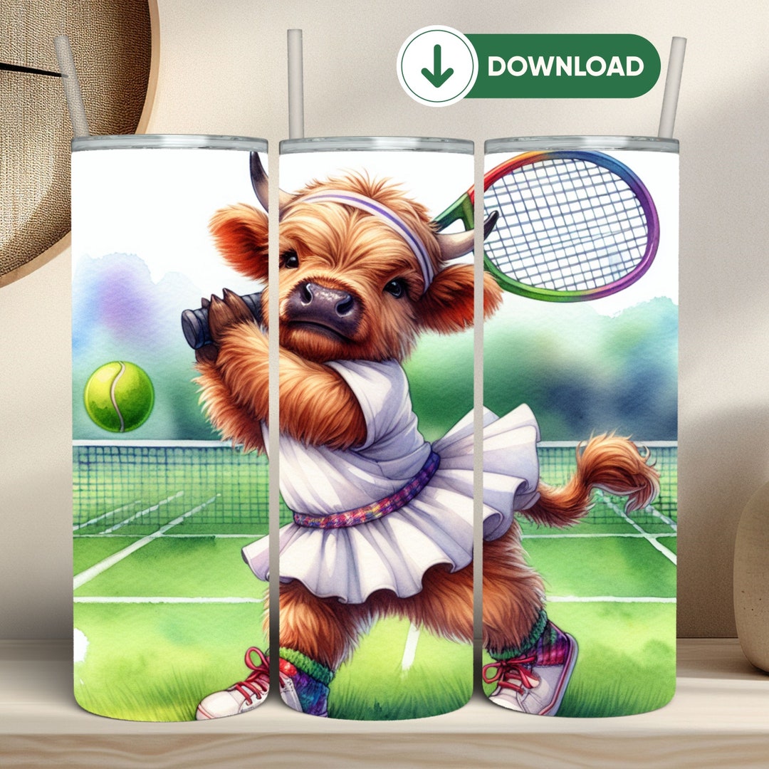 Highland Cow Tennis Player Sublimation Tumbler PNG 20 Oz Straight ...