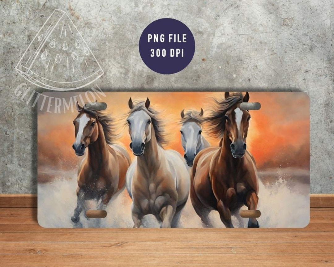Running Horses License Plate Sublimation Design (PNG Digital Download ...