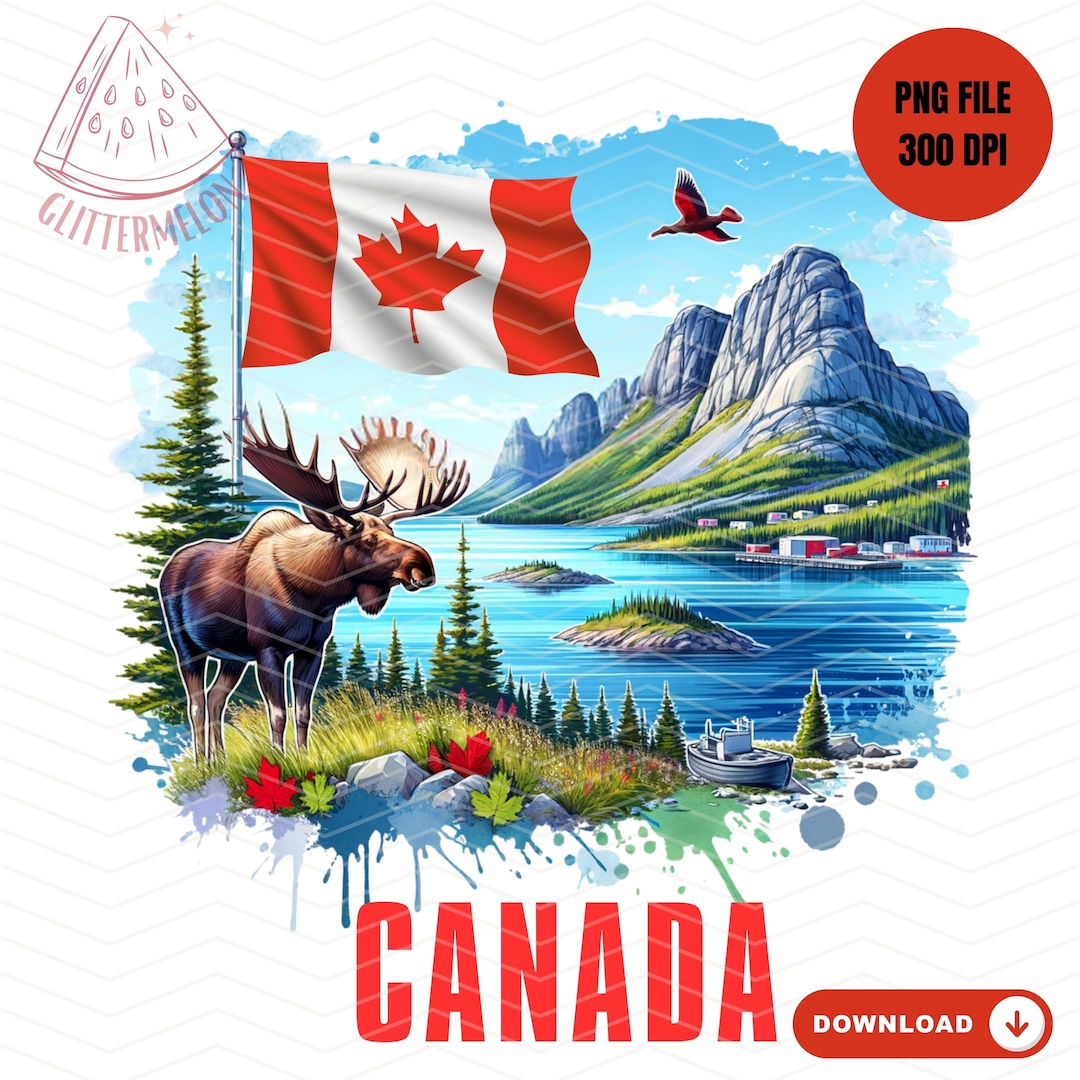 Canada Day T-shirt Design, Canadian Moose & Flag (PNG Digital Download ...