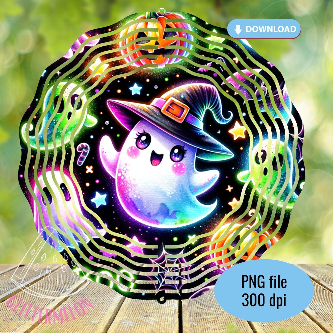 Halloween Ghost Wind Spinner Sublimation Design PNG Cute Neon Ghost ...