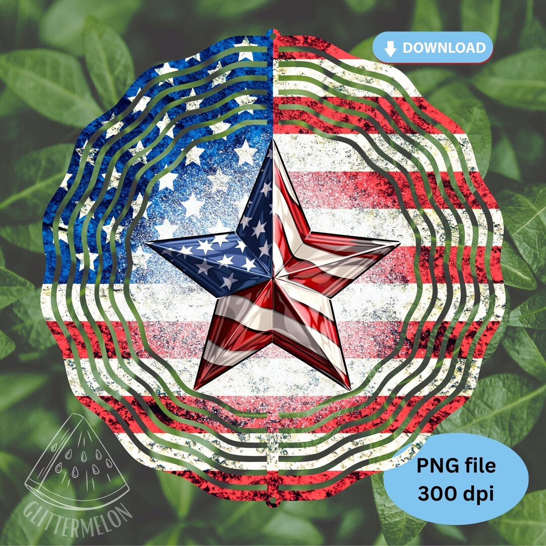 Patriotic Star Wind Spinner Sublimation Design PNG 4th of July Garden ...