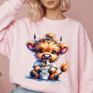 Coffee Addict PNG Highland Cow Coffee Addict Shirt Sublimation Design ...