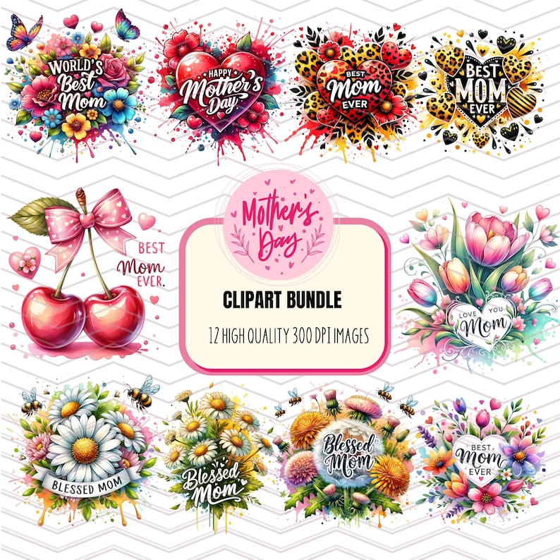 Mother's Day Floral Clipart Bundle, Mom Mug Design (PNG, PDF) - Etsy