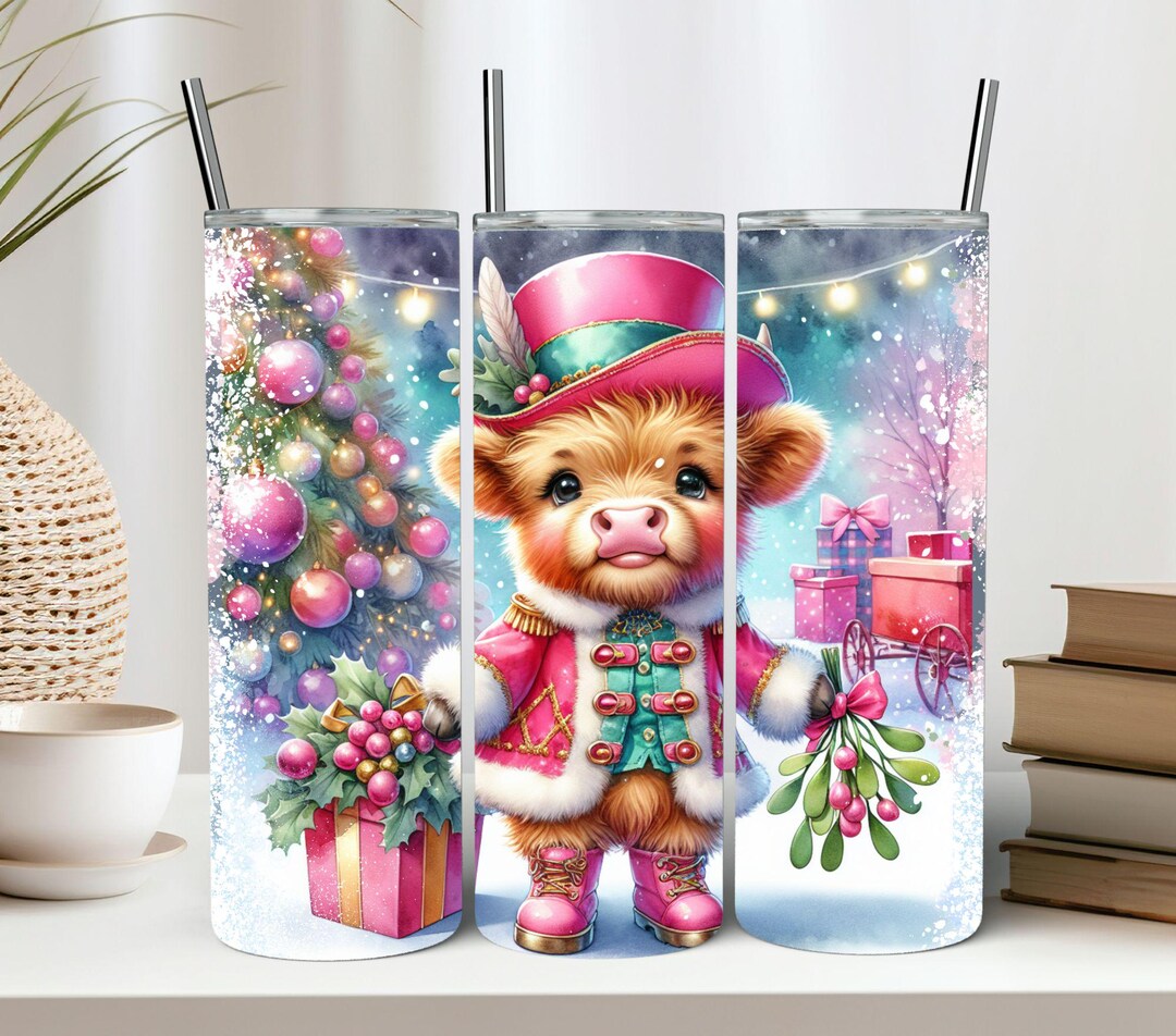 Nutcracker Highland Cow PNG Sublimation Tumbler Wrap PNG Design 20 Oz ...