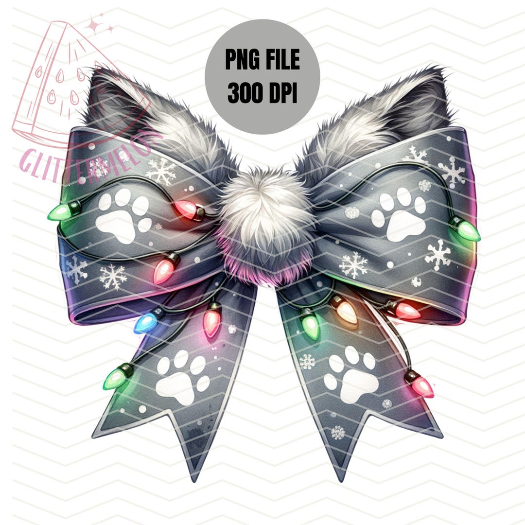 Furry Cat Christmas Bow Sublimation Design Meowy Christmas PNG Cat ...
