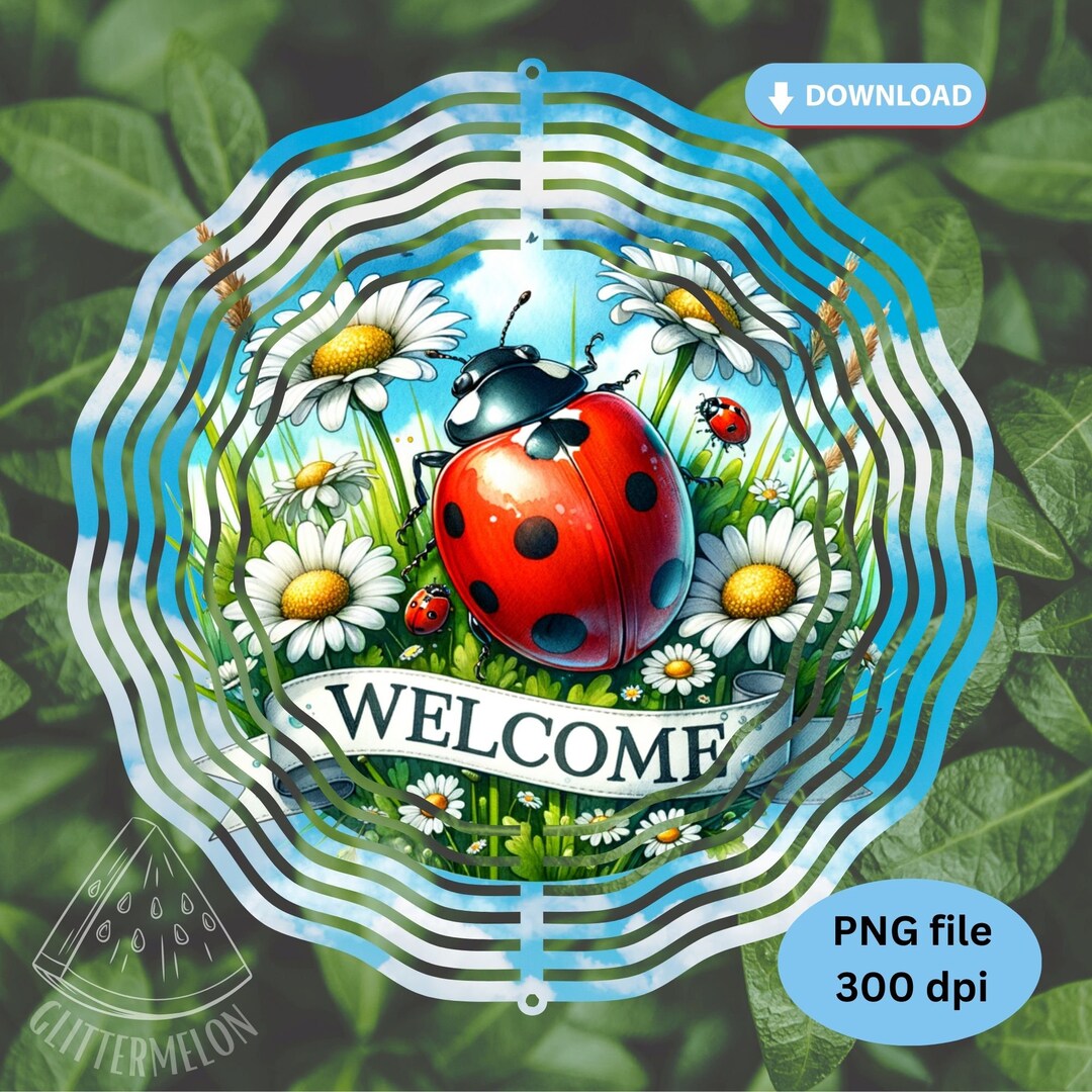 Ladybug Welcome Wind Spinner Sublimation Design (PNG) - Etsy
