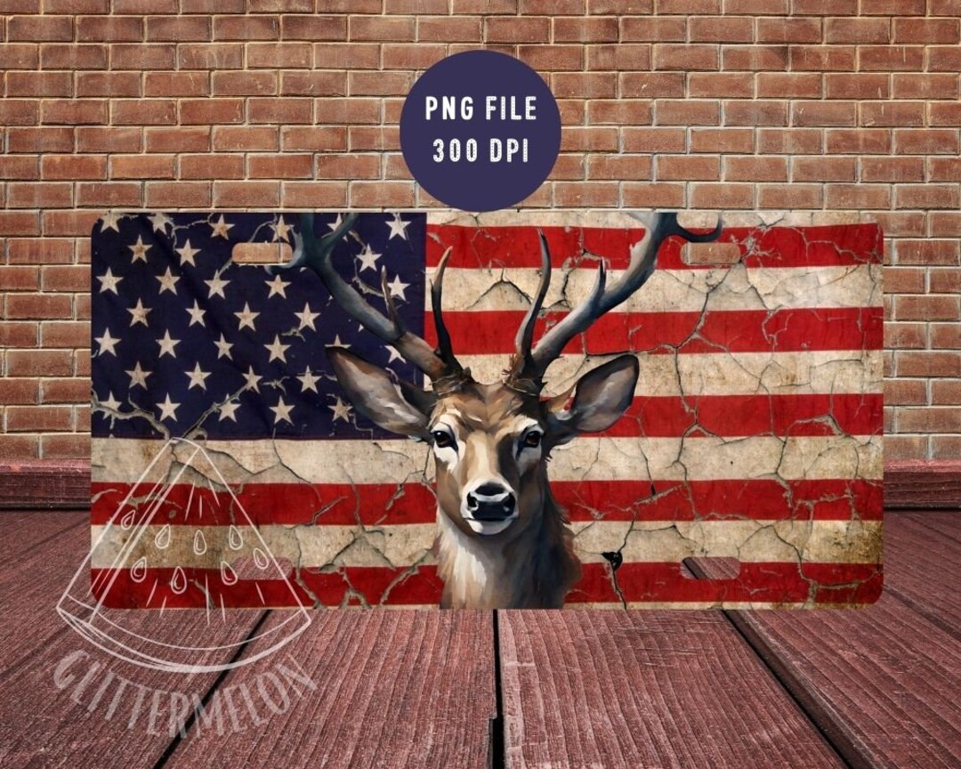 Deer Hunting Patriotic License Plate Sublimation Design Buck American ...