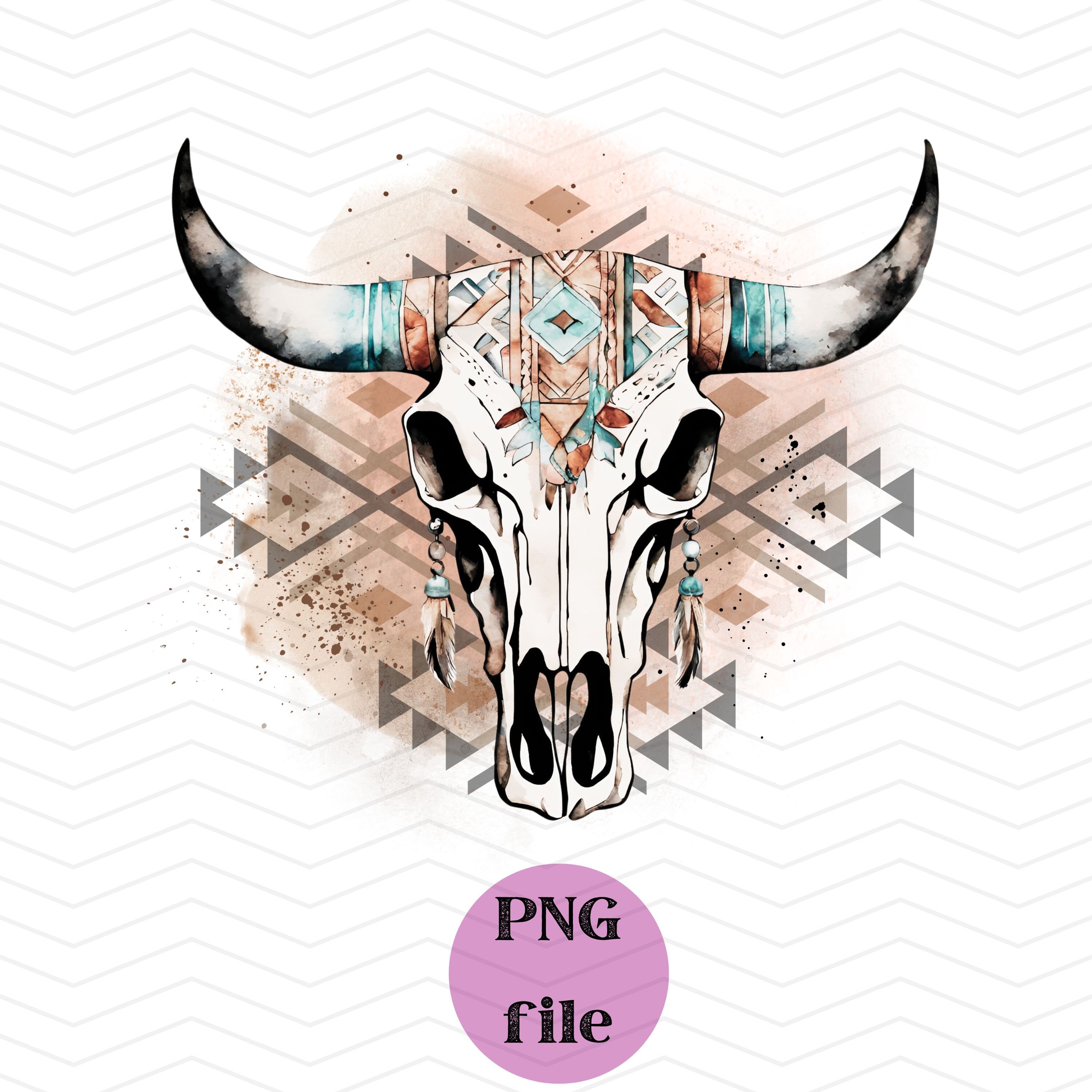 Aztec Bull Skull PNG, Retro Western Cowgirl Design (digital Download ...