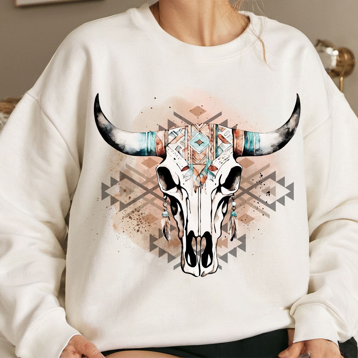 Aztec Bull Skull PNG Retro Western Country Cowgirl Shirt Sublimation ...