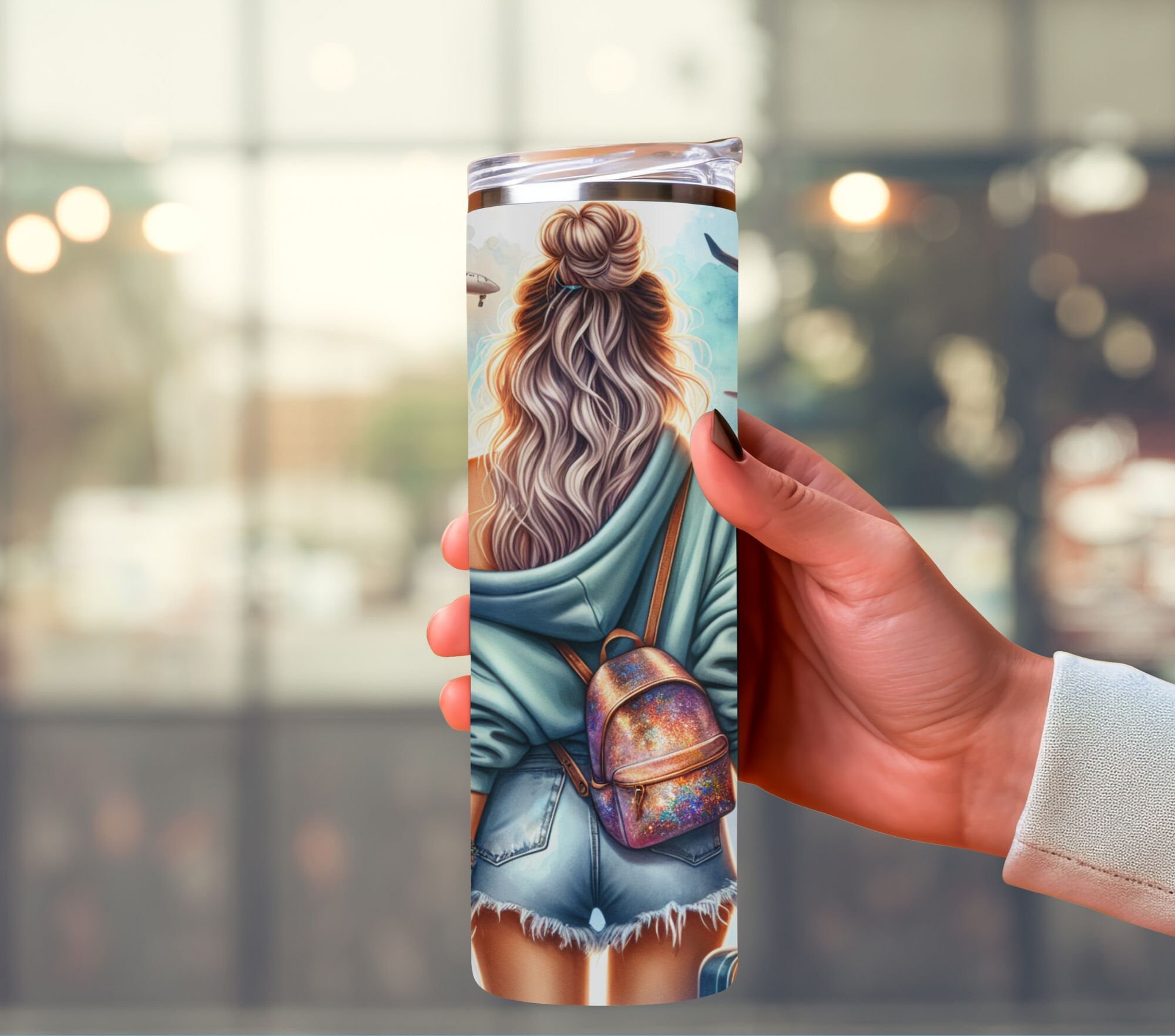 Traveling Girl Tumbler Wrap, Summer Vacation Design (PNG Digital ...