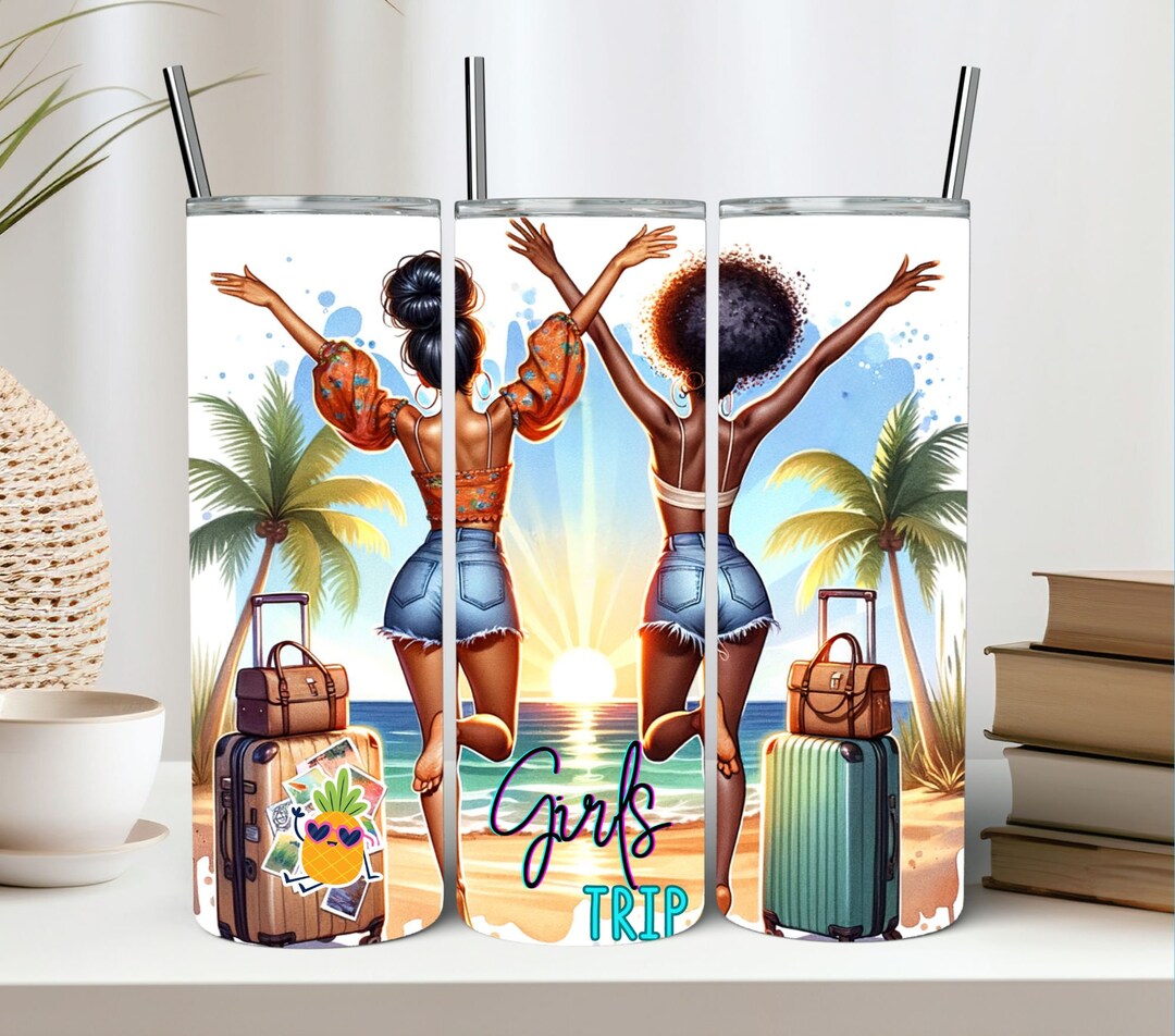 Black Girls Trip Sublimation PNG Summer Traveling 20 Oz Straight Skinny ...