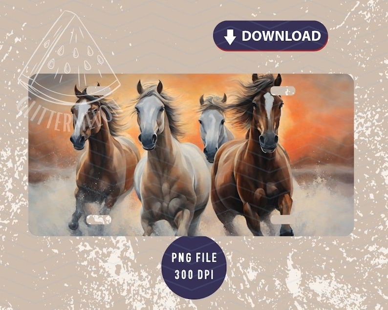 Running Horses License Plate Sublimation Design (PNG Digital Download ...