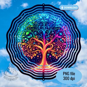 Tree of Life Wind Spinner Sublimation Design PNG Colorful Sparkling ...