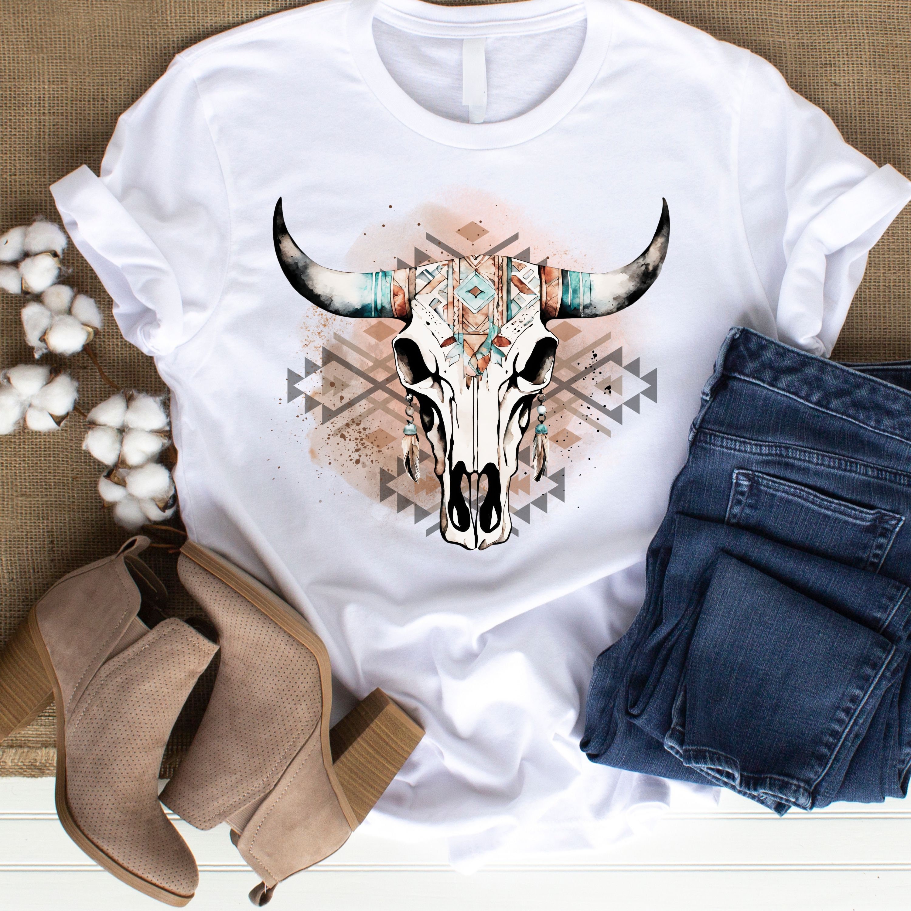 Aztec Bull Skull PNG, Retro Western Cowgirl Design (digital Download ...
