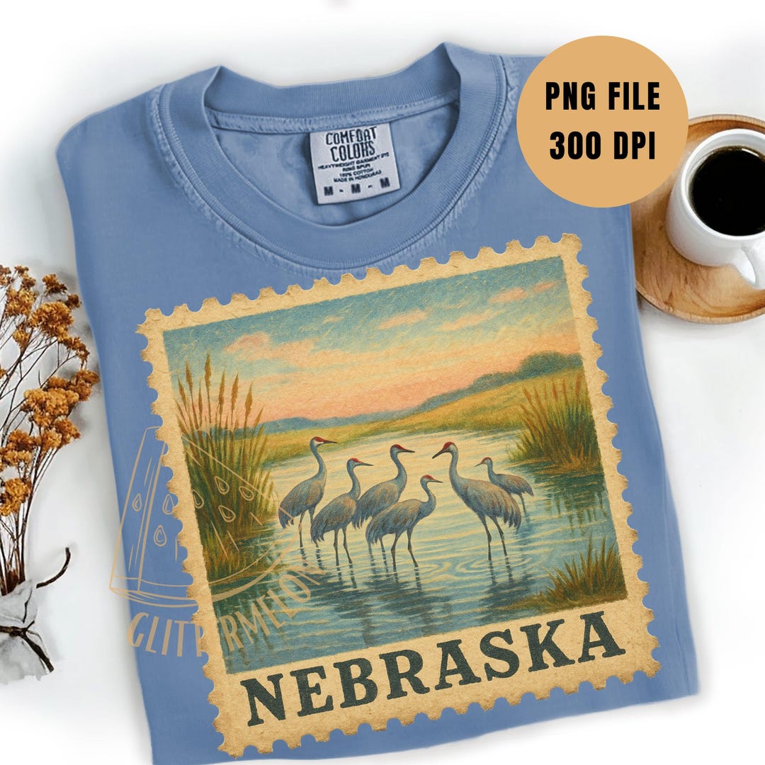 Nebraska Stamp PNG Sublimation Nebraska State Shirt Sandhill Cranes Art ...