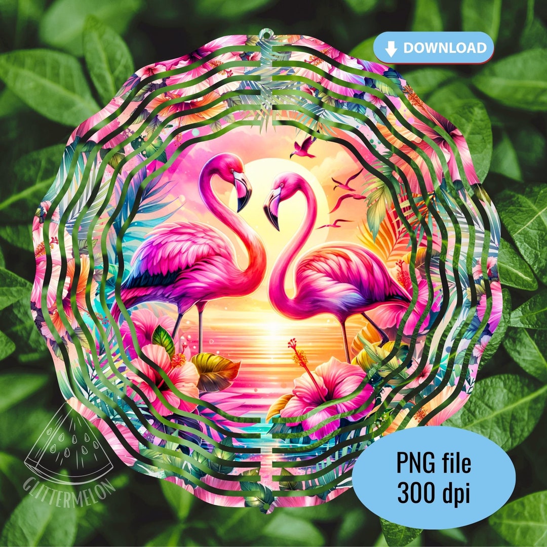 Flamingo Wind Spinner Sublimation Design, Hawaiian Floral (PNG) - Etsy