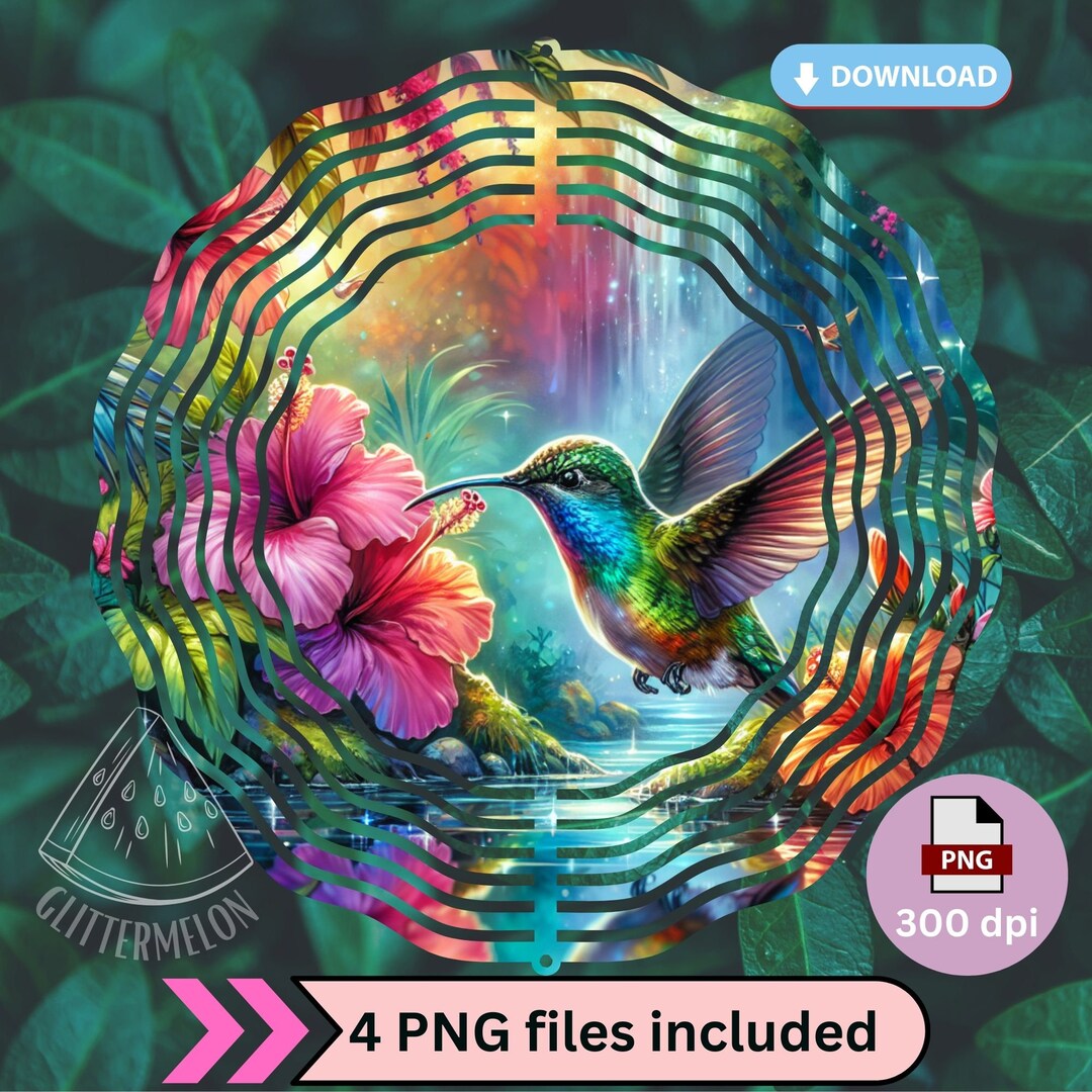 Hummingbird Wind Spinner Sublimation Design, Hibiscus Flowers (PNG ...