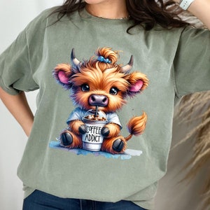 Coffee Addict PNG Highland Cow Coffee Addict Shirt Sublimation Design ...