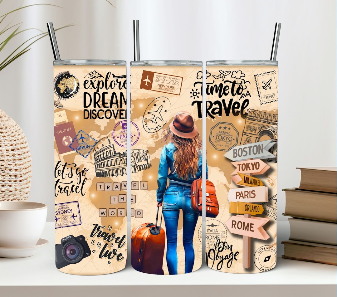 Travel Tumbler PNG | Wanderlust World Map 20 Oz Skinny Tumbler (digital ...