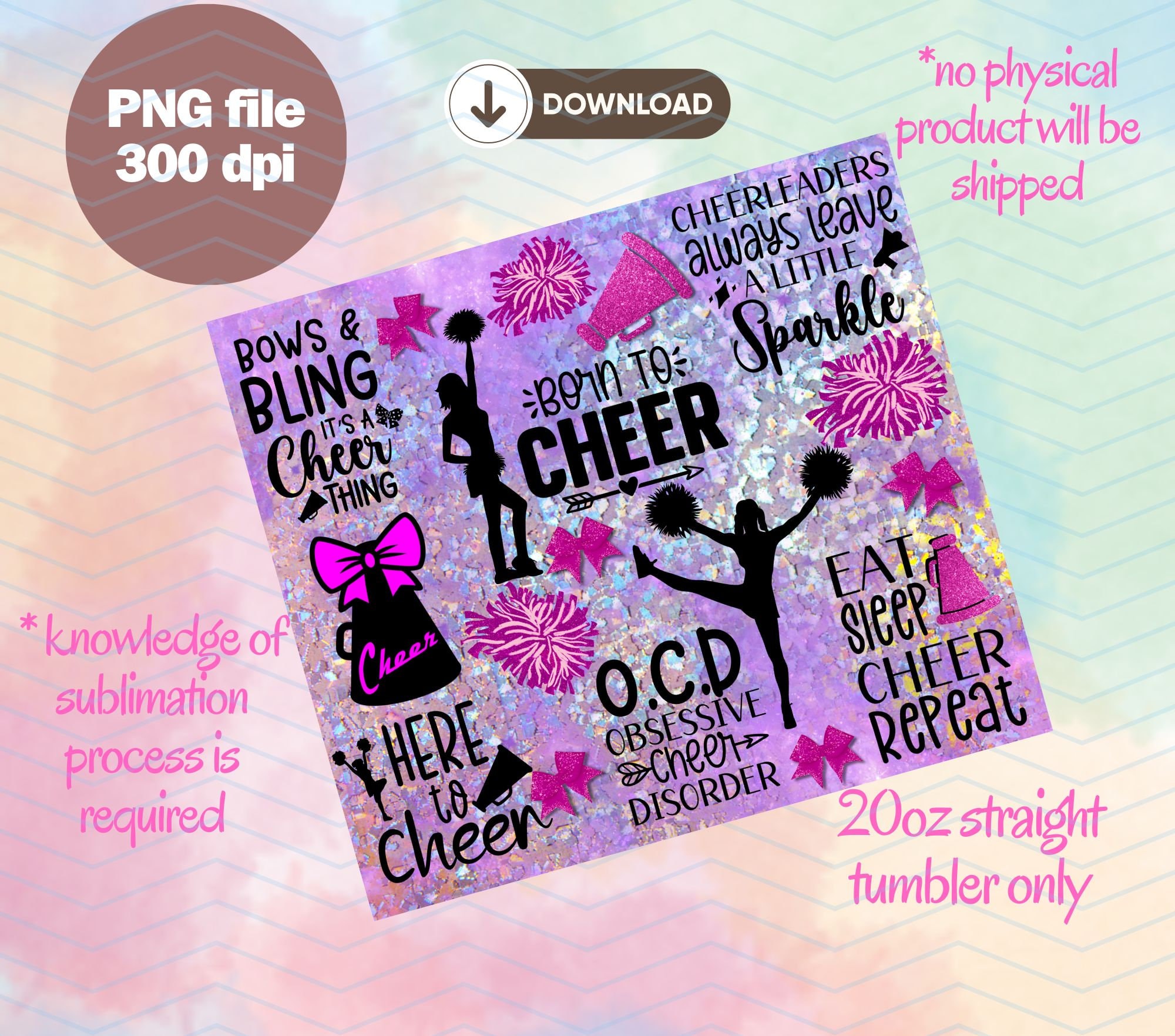 Cheer Sublimation Tumbler Wrap Motivational Sport Cheerleader 20 Oz ...