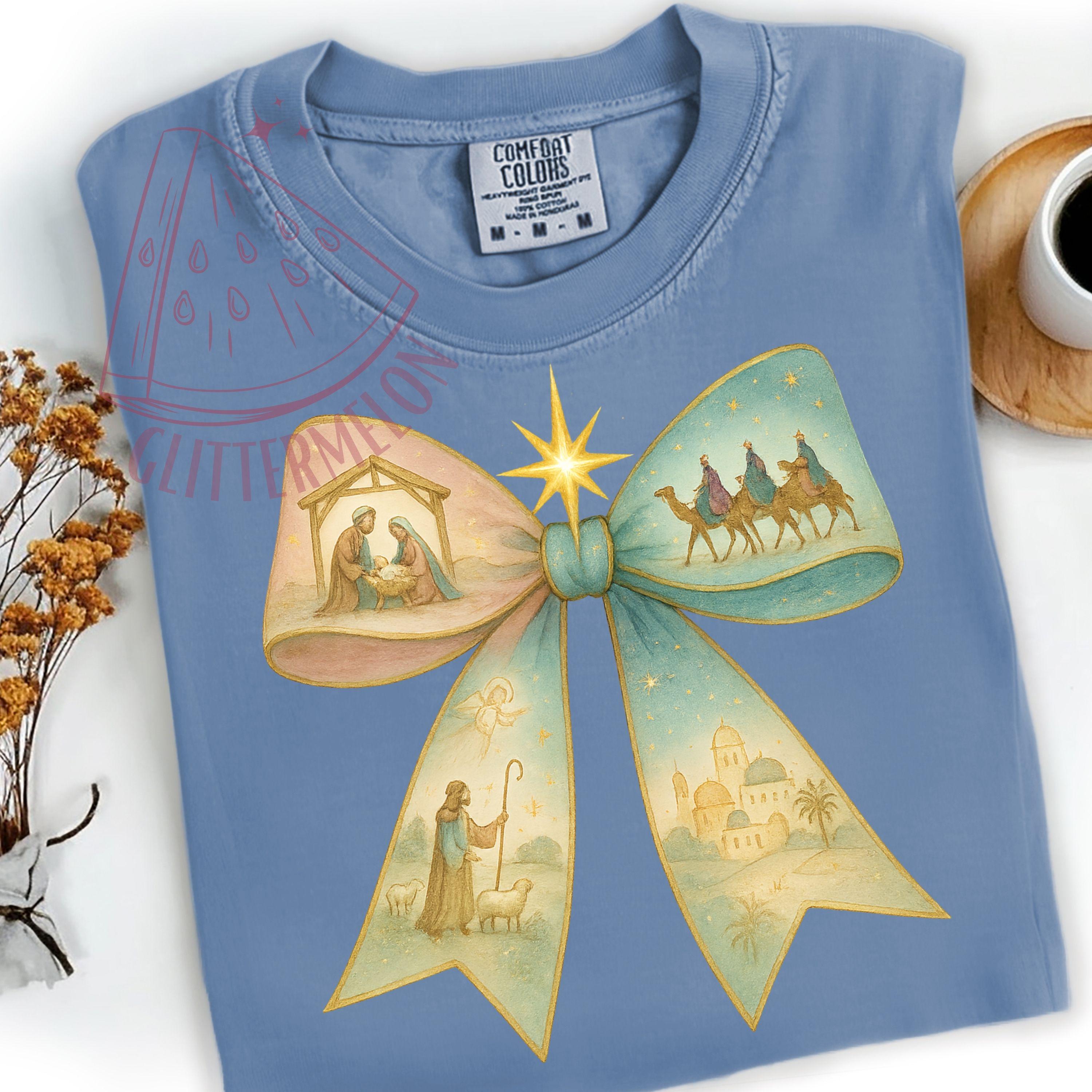 Nativity Christmas Bow PNG, Coquette Christmas Sweatshirt Nativity ...