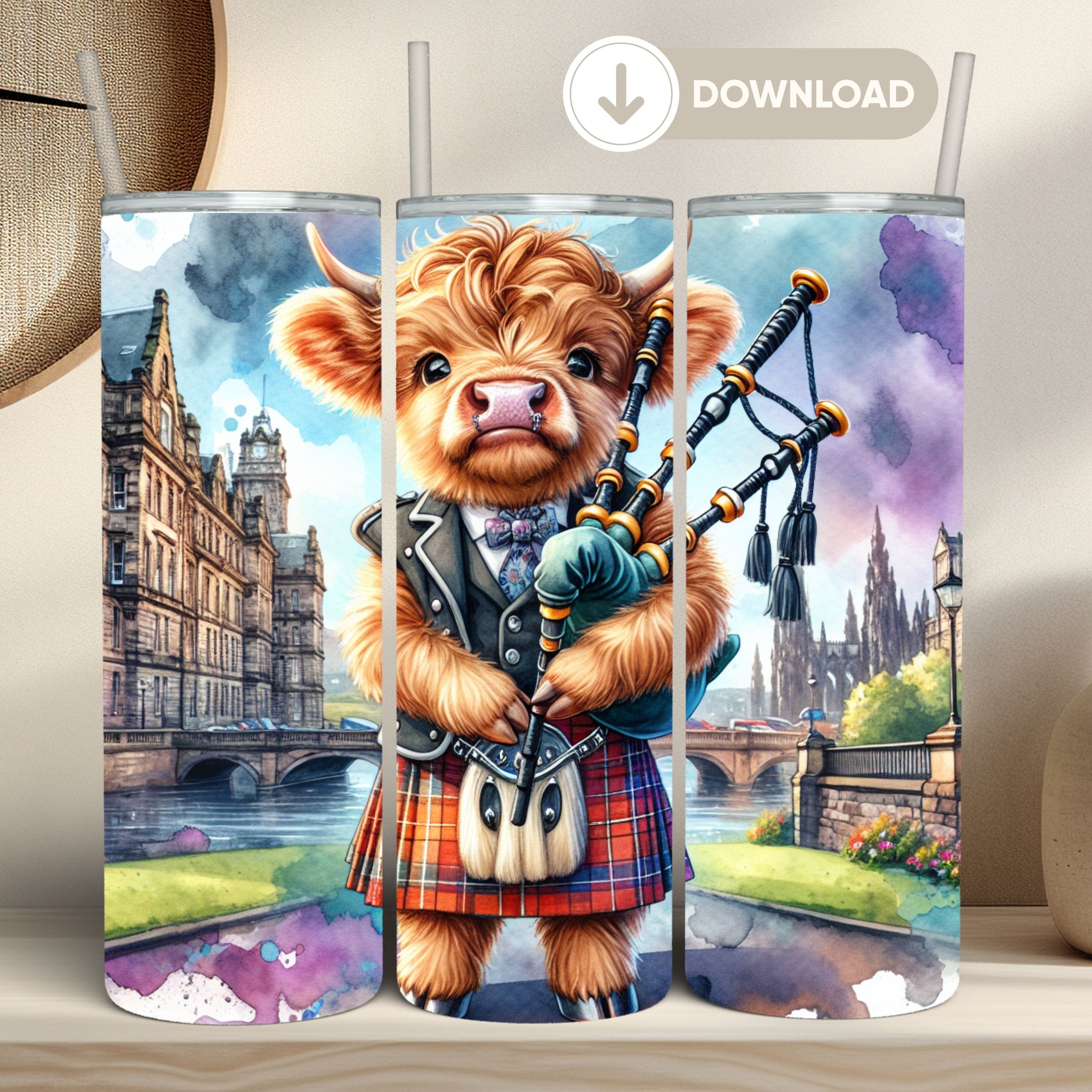 Vaca Escocesa Das Terras Altas Com Gaita De Fole Copo De Sublimação PNG ...