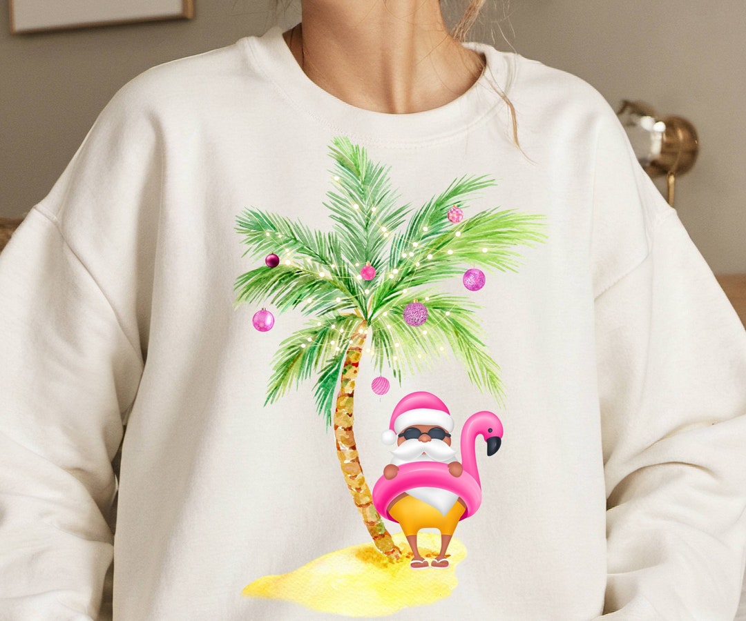 Tropical Christmas Palm Tree & Santa PNG, Aloha Holiday (digital ...