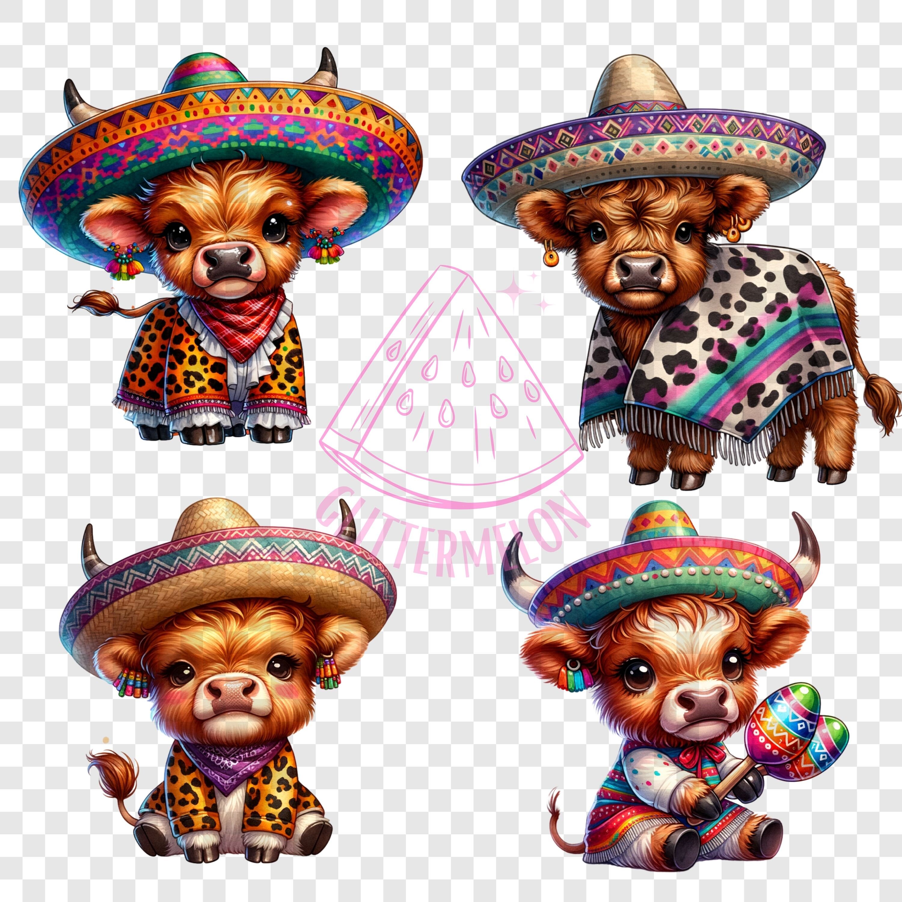 Cinco De Mayo Highland Cows Clipart Bundle PNG Cinco De Mayo Clipart ...