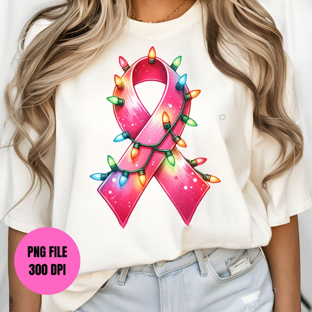 Pink Christmas Cancer Ribbon Sublimation Design PNG Cancer Survivor ...