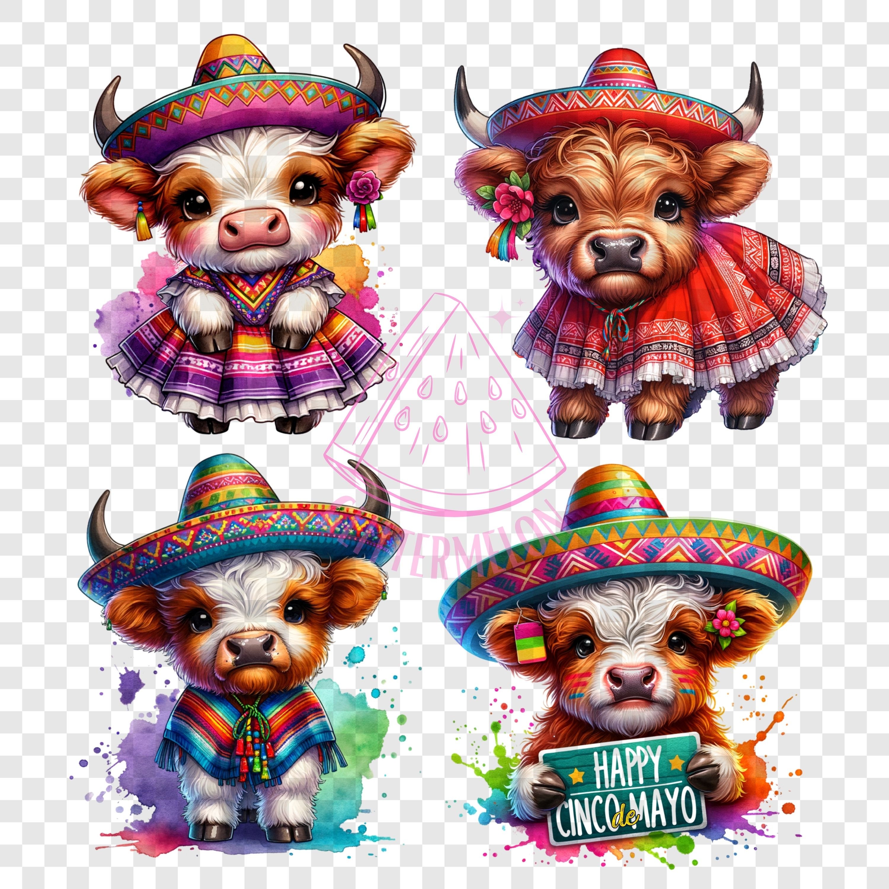 Cinco De Mayo Highland Cows Clipart Bundle PNG Cinco De Mayo Clipart ...