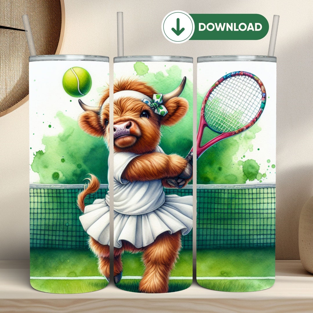 Highland Cow Tennis Player Sublimation Tumbler PNG 20 Oz Straight ...
