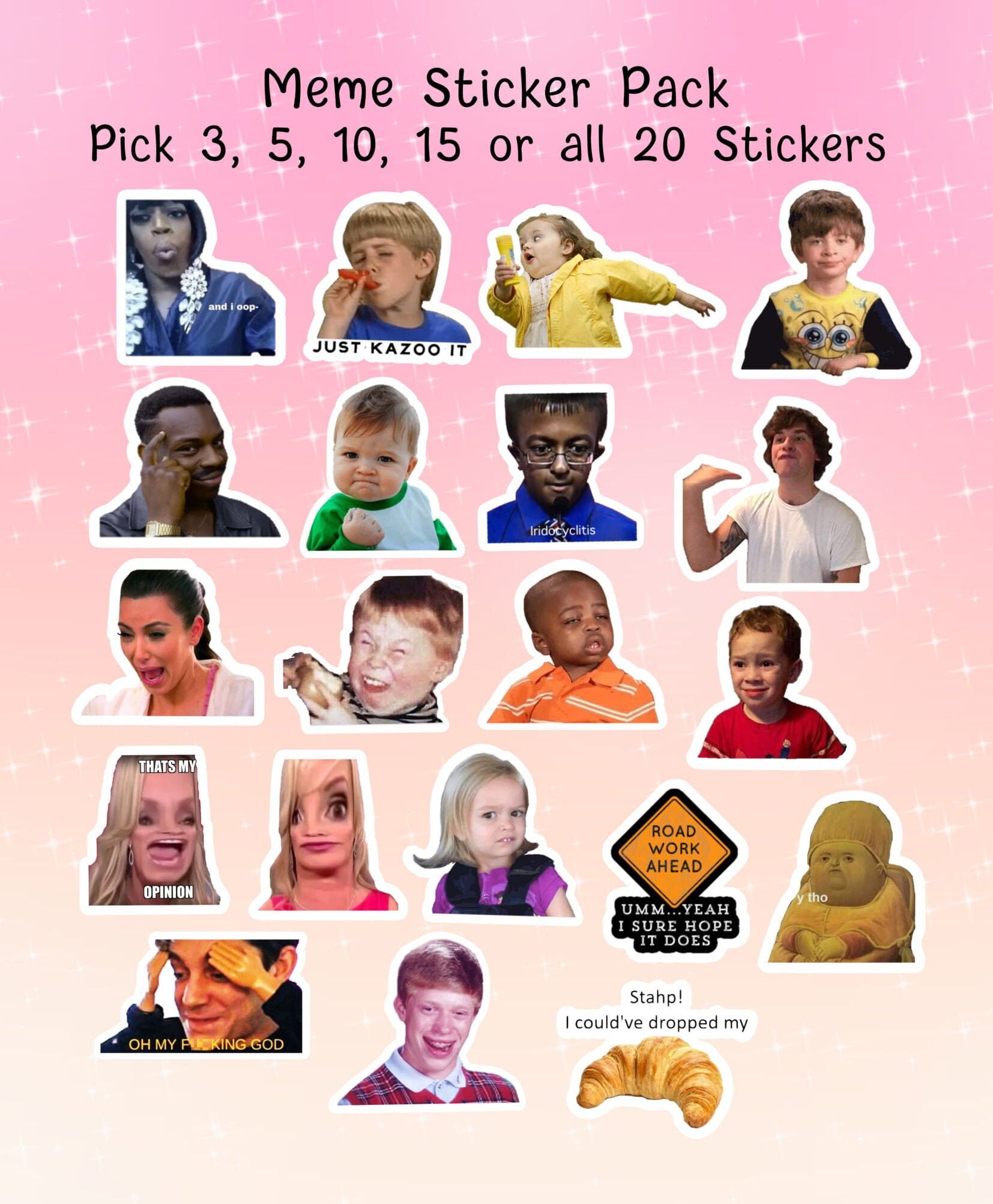 Meme Sticker Pack 6 20 Sticker Funny Memes Vine | Etsy