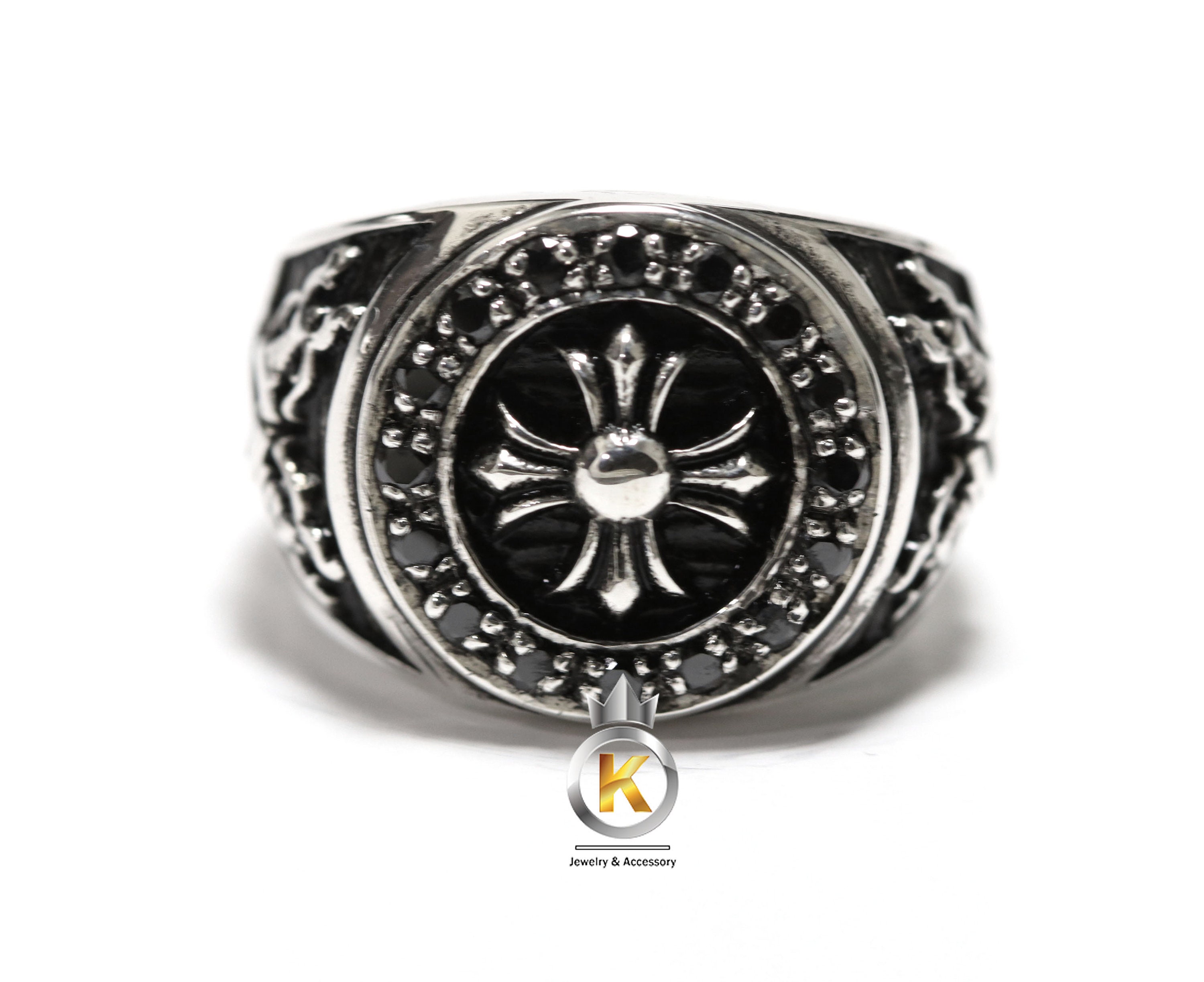 Cross Ring Silver Cross Ring Black CZ Rounded Fashion Cross - Etsy UK