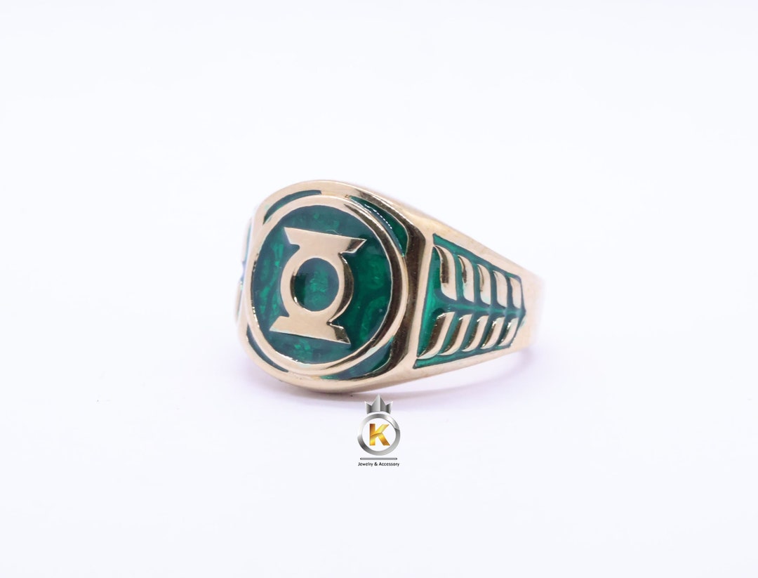 Brass Green Lantern Ring Brass Ring Green Enamel Green Lantern Corp ...