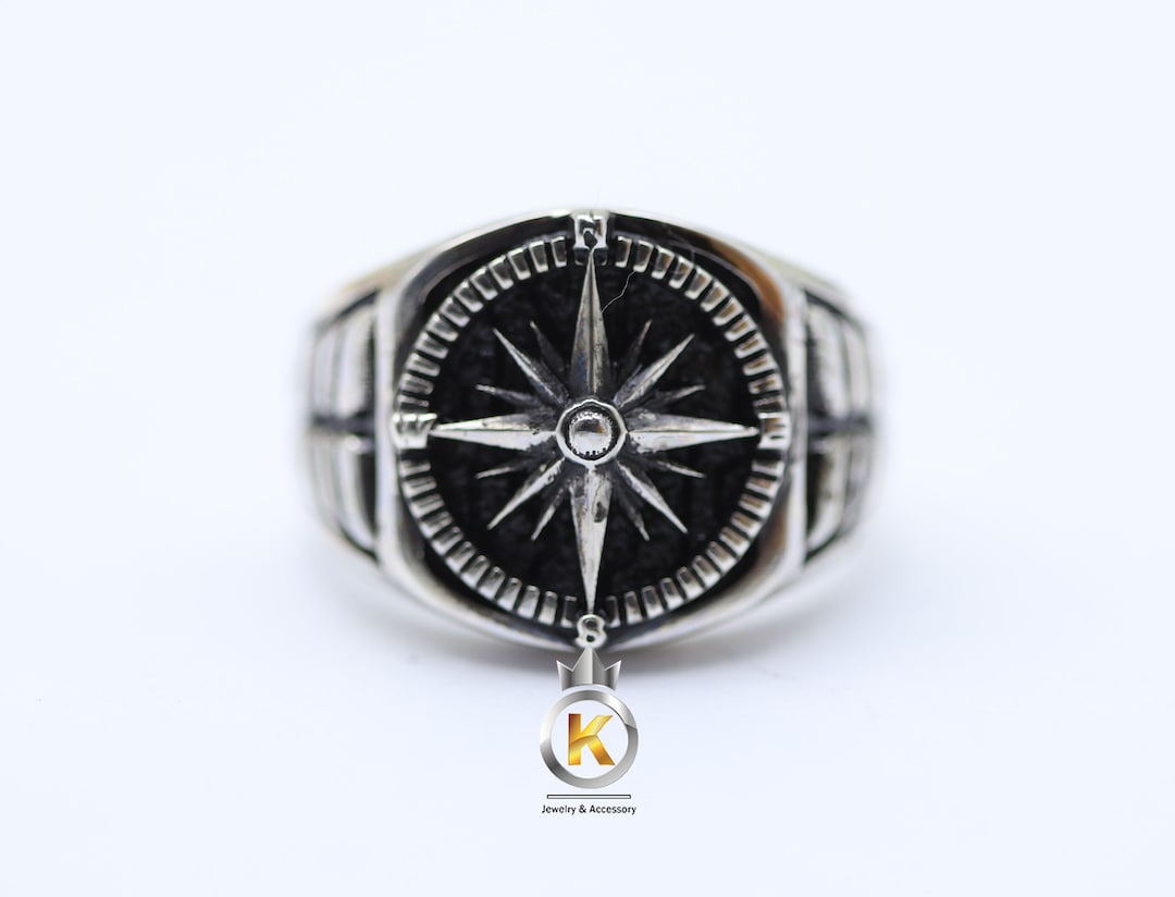 Compass Ring Silver Compass Ring Black Compass 925 Sterling Silver - Etsy