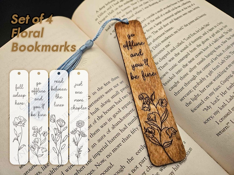 Set of 4 FLORAL BOOKMARKS Files for Glowforge and Laser Cutters, Floral ...