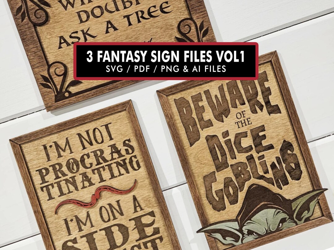 3 Fantasy DND Sign Files, TTRPG Signs, Wooden Signs, Files for ...
