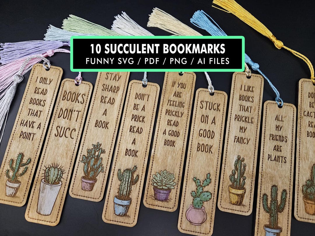 10 Succulent Bookmarks, Cactus Bookmarks, Funny Bookmarks, Files for ...