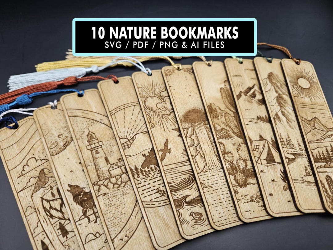 10 Nature Bookmarks, Landscape Bookmarks, Wooden Bookmarks, Files for ...