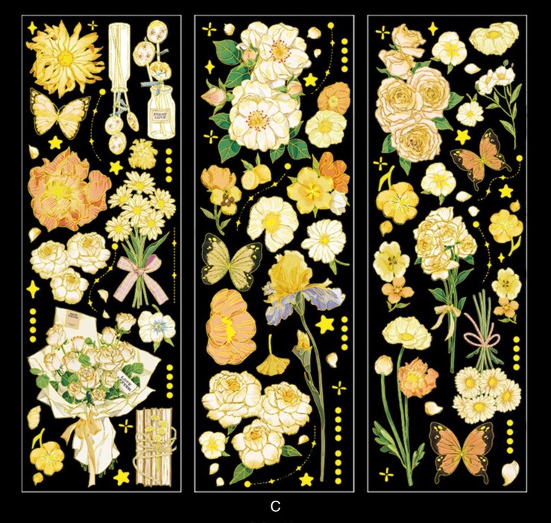 Set of 3 Sheets Gold Foil Flower Stickers - Etsy